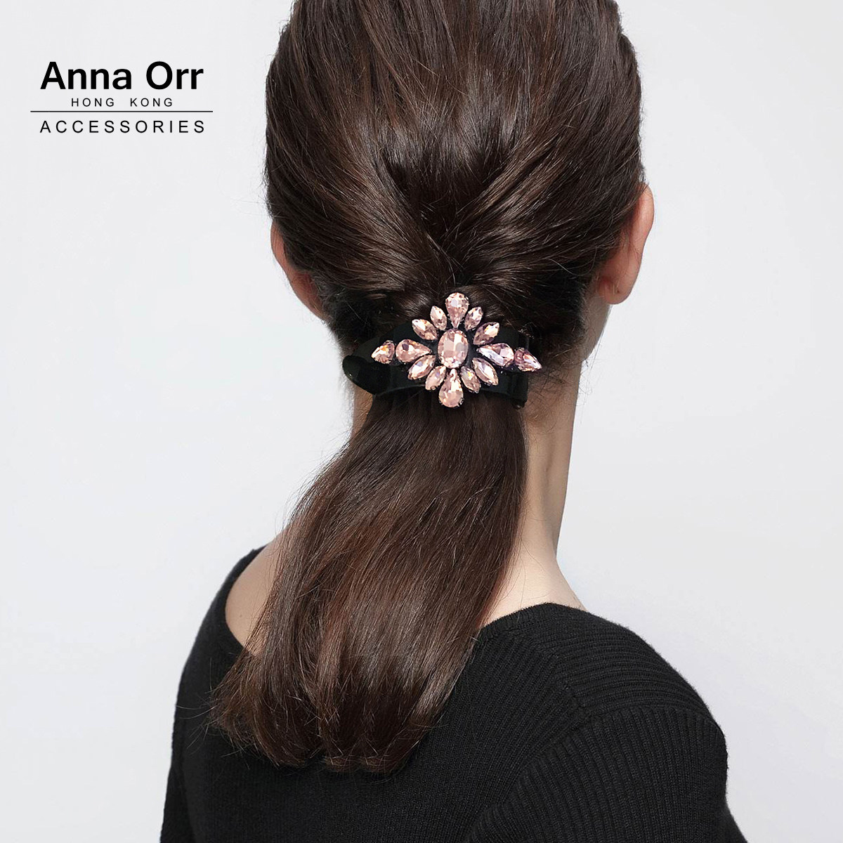 Anna Orr品牌发饰高级感进口氧化锆亮闪钻发夹马尾夹后脑勺束发扣_虎窝淘