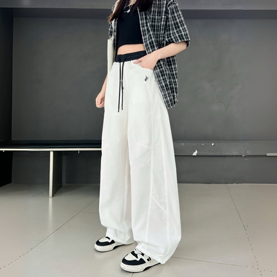 中大童女童裤子2026春夏新款宽松显瘦刺绣拼接弯刀休闲裤JL5112款