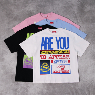 S45彩色撞色排版宽松短袖T恤