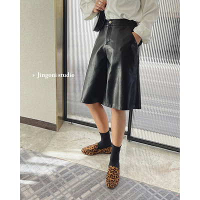 JINGONI高腰a字皮中裤