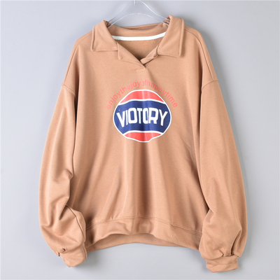 美式潮流女生宽松bf风翻领卫衣