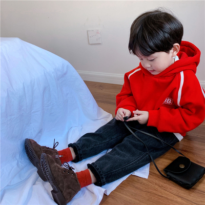 年款中国红加绒卫衣插肩连帽卫衣