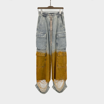 24SS新款JJ20巡回演唱会同款拼色大破坏毛边休闲工装渐变色牛仔裤