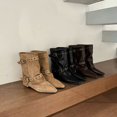 7293-11短筒时尚一脚蹬女秋冬马丁靴坡跟低跟时装靴粗跟靴子