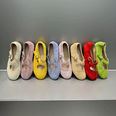 TLE MIKELIN 韩式复古磨砂皮玛丽珍鞋女圆头浅口平底单鞋通勤百搭