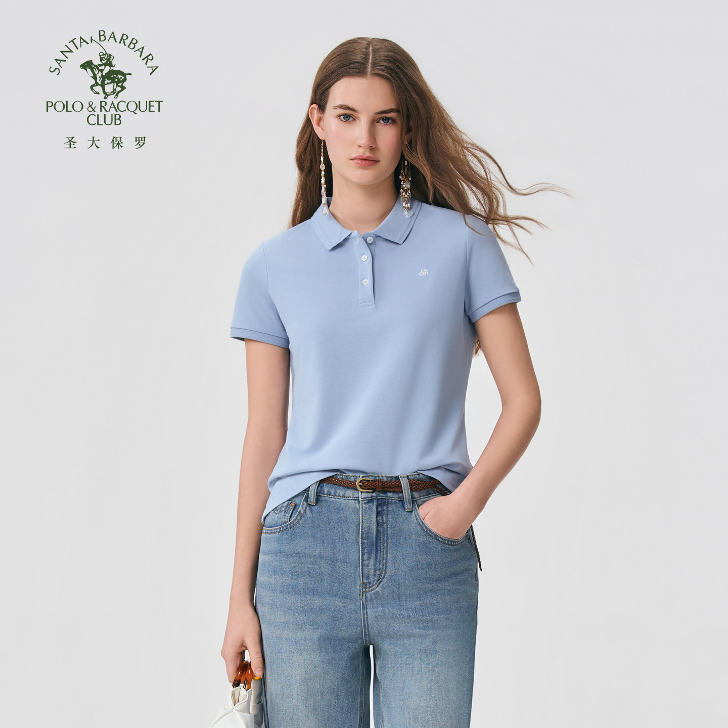 【莱卡面料】圣大保罗女短袖POLO衫2026春夏新品翻领百搭休闲上衣