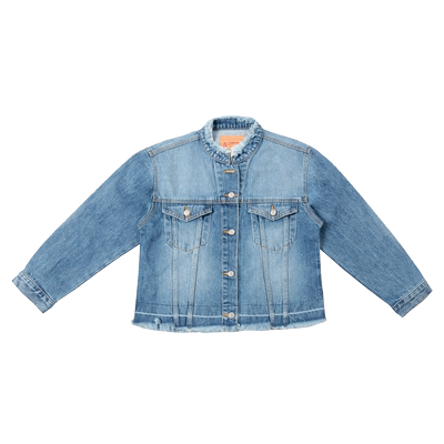 第五街甜美百搭短款毛边牛仔夹克