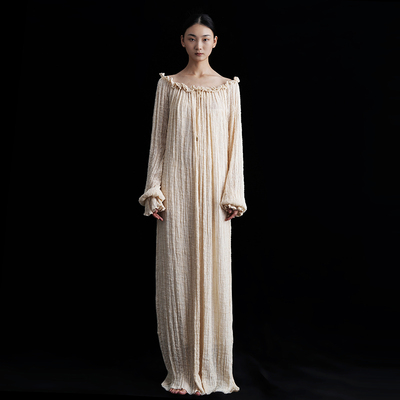 cicidream肌理棉长袖长袍连衣裙