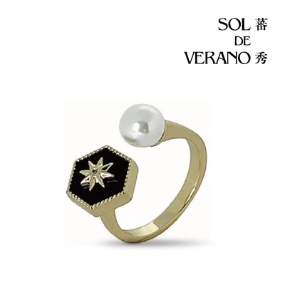 SOLDEVERANO黑色戒指珍珠简约