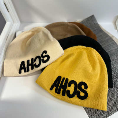 AHS字母刺绣针织帽男女冬季百搭堆堆冷帽潮款宽松保暖毛线帽街头