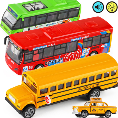 声光合金公交客车敞篷大巴士 儿童男孩子仿真回力小汽车模型玩具