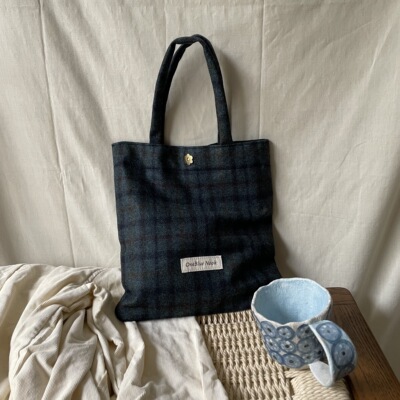 OneBlueNook手提包格子复古日系