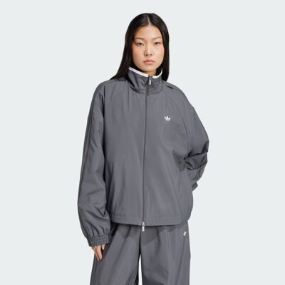 阿迪达斯三叶草女子梭织立领袖子拉链调节运动宽松夹克外套JY8879