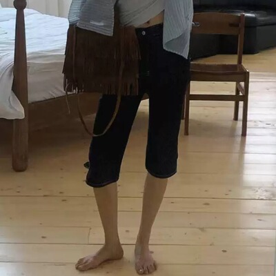 韩国东大门26夏LVC正品卡普里裤弹力中裤女侧开叉七分牛仔裤1211