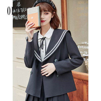 Oece海军领西装外套春装新款女装学院风复古减龄西服上衣