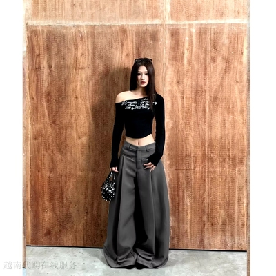 越十年越南小众killsystem新款法式复古酷飒低腰阔腿休闲裤