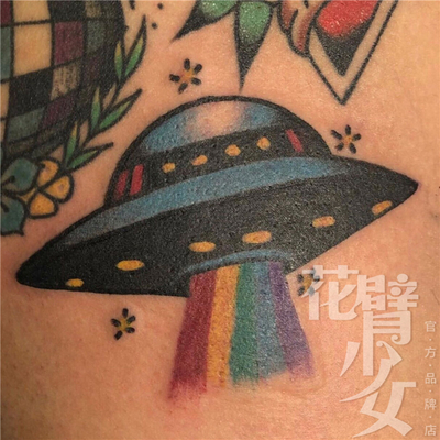 花臂少女 141  UFO飞碟星星彩虹new school风逼真纹身贴刺青防水