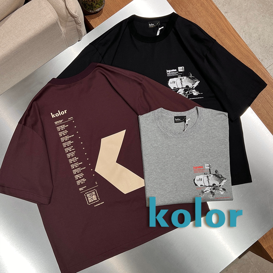 6折 KOLOR授权25ss日本制 三色和平主义背后撞色LOGO印花短袖T恤