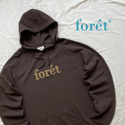 foret咖啡色LOGO套头连帽卫衣