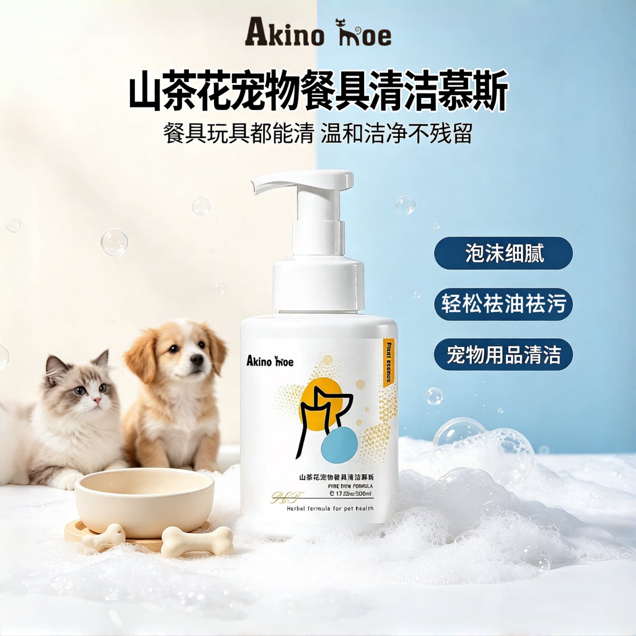 山茶花宠物餐具清洁慕斯食品级抑菌猫狗食盆水盆玩具洁净免洗慕斯