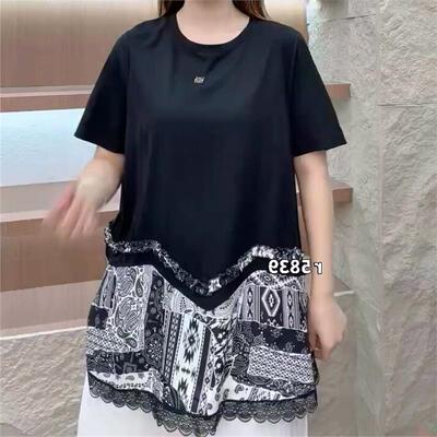 2026夏装芮娜依莲打底5839撞色拼接洋气短袖上衣大码女装T恤