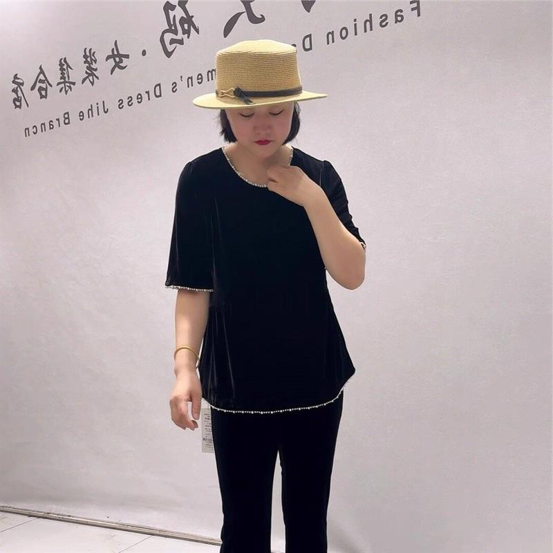 女权贵族潮流T恤6339初秋酸酸丝绒短袖加肥加大码女装显瘦上衣衫