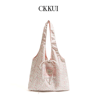 CKKUI韩系小清新碎花帆布粉色包