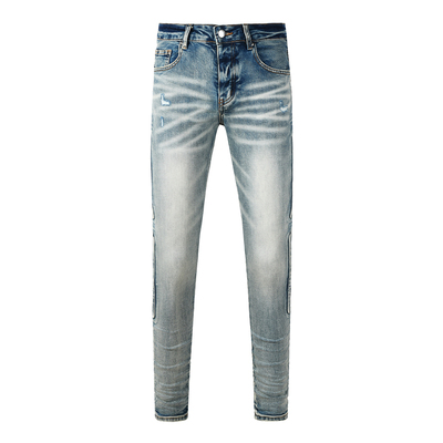 AMR jeans MX1 美式修身长裤太一街头高街破洞骨头紧身男牛仔裤子