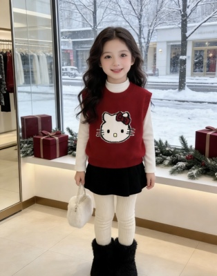 儿童针织马甲2026新款女宝新年红色毛衣背心打底衫女童可爱公主
