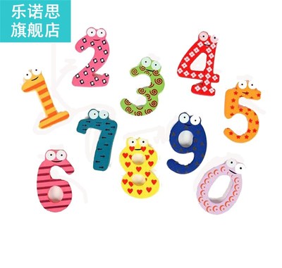 10Pcs/Set Wooden Cartoon Number 0-9 Lovely Fridge Magnets To