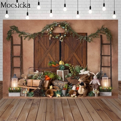 Mocsicka Easter Photography Background Eggs Bunny Wooden Wa