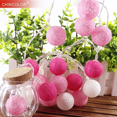 Cotton Ball led Light string 10Leds Holiday lights Pink Gir