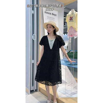 6167妃儿红2026夏季新款大码女装显瘦蕾丝连衣裙时尚短袖裙子遮肉
