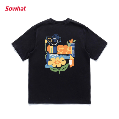 黑色正肩短袖ins潮纯棉印花