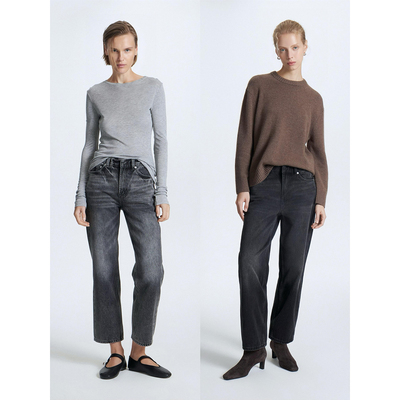 宽松低腰直筒阔腿男友风牛仔裤