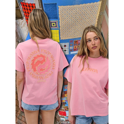 Gha*nda粉色刺绣做旧T恤
