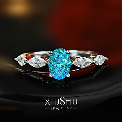 1ct海蓝宝色小鸽子蛋925银戒指