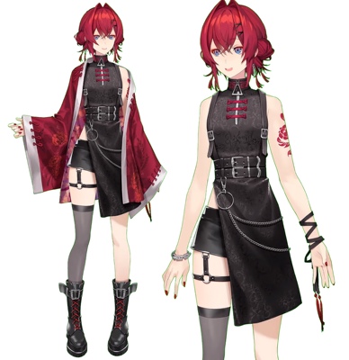 温泉漫漫一Niji的安洁·卡特莉娜cos暗红sanji羽织和服黑色旗袍定
