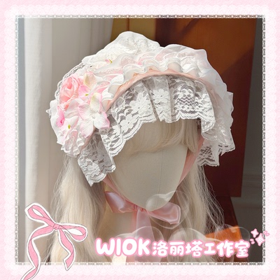【wiok洛丽塔工作室】粉蔷薇蕾丝蝴蝶结Lolita波奈特扁帽汉洋折衷