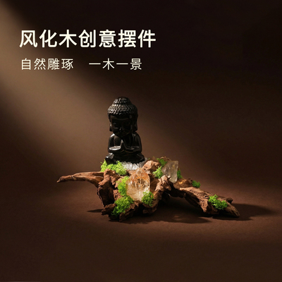 风化枯木禅意摆件根雕根艺茶道茶室茶桌干泡茶台创意黑曜石佛摆设