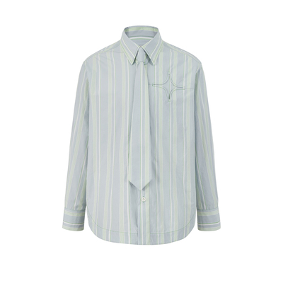 灰色绿条纹星星领带衬衫