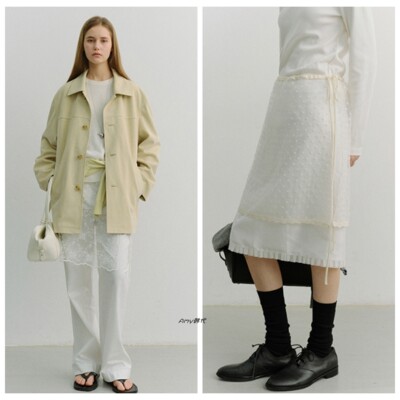 Amy韩国代购26春款DUNST NEEDLEWORK LAYERING SKIRT蕾丝裙屁帘