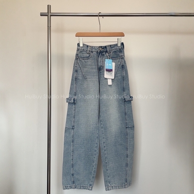 松弛设计感工装风弯刀牛仔裤【无弹/挺括有型/】宽松阔腿牛仔裤女