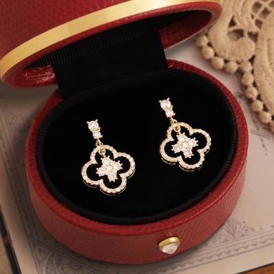 丹麦【设计师】Tatirocks满钻四叶花草耳钉高级感轻奢爆闪耳环女