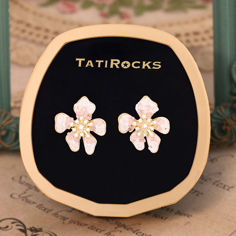 丹麦【设计师】Tatirocks粉晶五叶花耳钉高级感轻奢珍玩摆件耳环