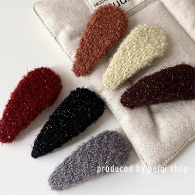 秋冬新款韩系甜美少女毛绒细闪系列三角发夹刘海侧边夹碎发夹头饰