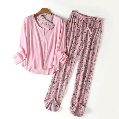 Spring New% Cotton Sleepwear Long Sleeve Pijama Mujer Round
