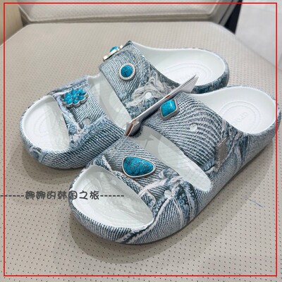 韩国代购Ccrocs/卡骆驰经典随心牛仔带鞋花外穿沙滩凉拖鞋210377