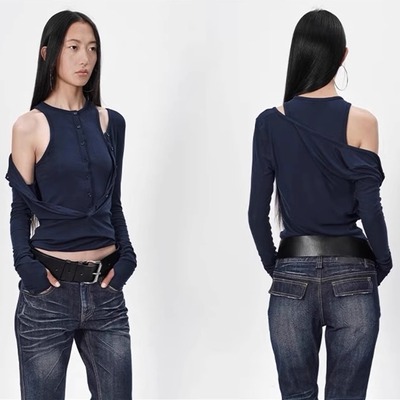 高品质正确版RARE两穿纽扣门襟天丝羊毛针织长袖女 2024秋季新品