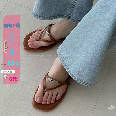 组合搭扣夹趾纯色平底人字拖